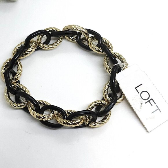 LOFT | Jewelry | Nwt Loft Black And Gold Tone Stretch Bracelet | Poshmark